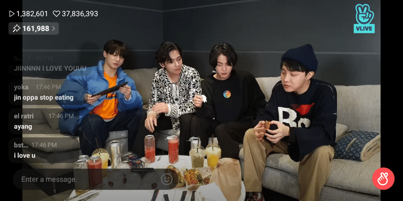 BTS Community Post - Bangtan JK, V, Jin&J-Hope on vlive 💜🤗 It happened so fast 😅 #BTS