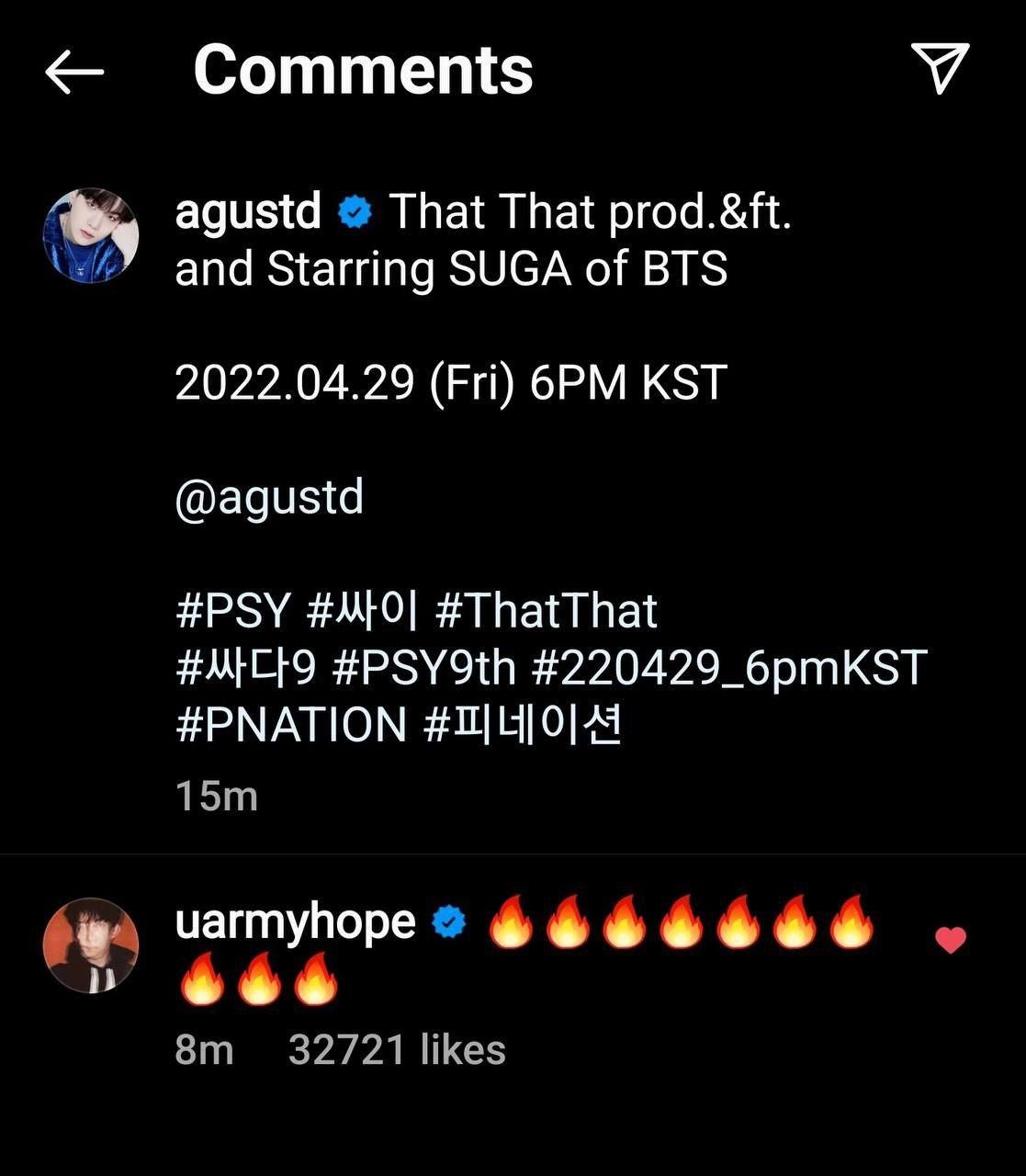 BTS Community Post - suga on ig comment with jhope