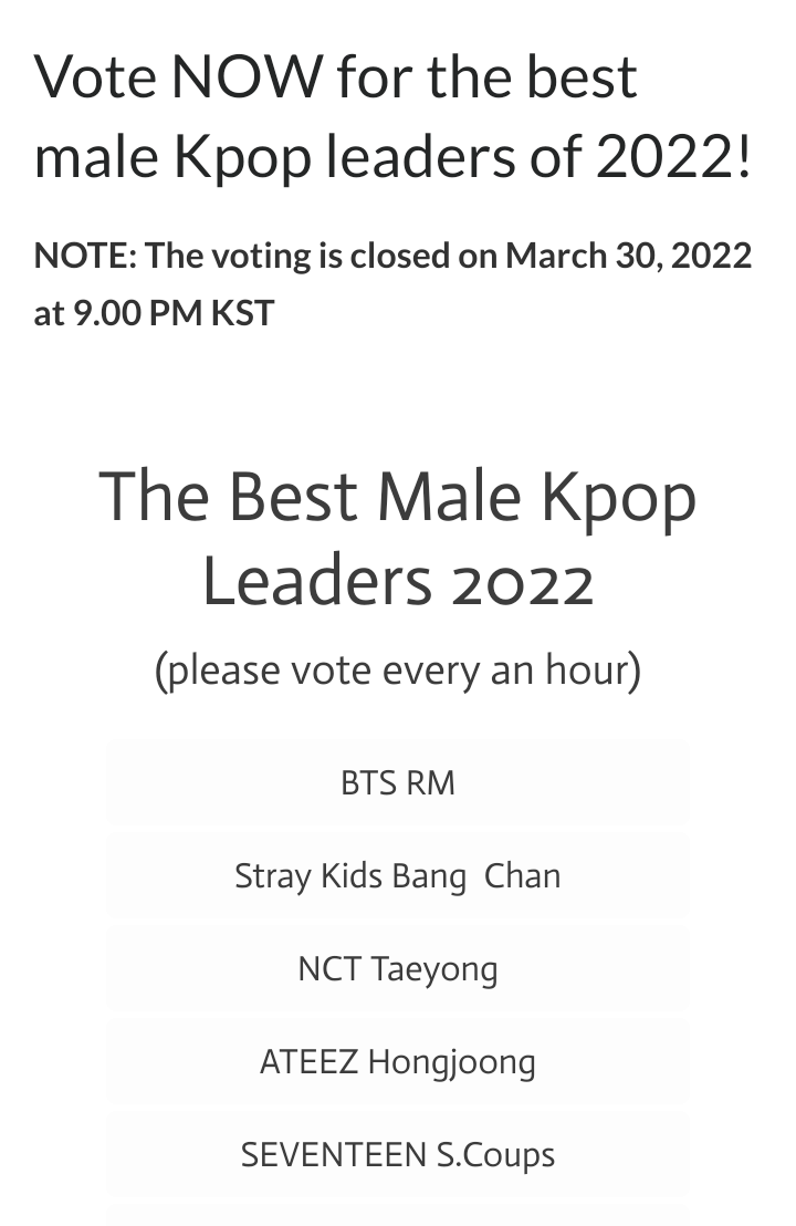 BTS Community Post - ARMYs please continue to vote for Namjoon for The Best Male Kpop Leaders ...