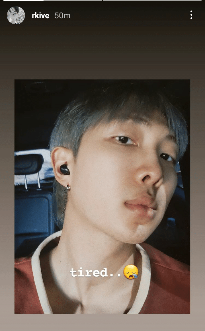 BTS Community Post - RM Instagram Stories Sharing his 11th selca 💜 new hair color 💜 sending love ...