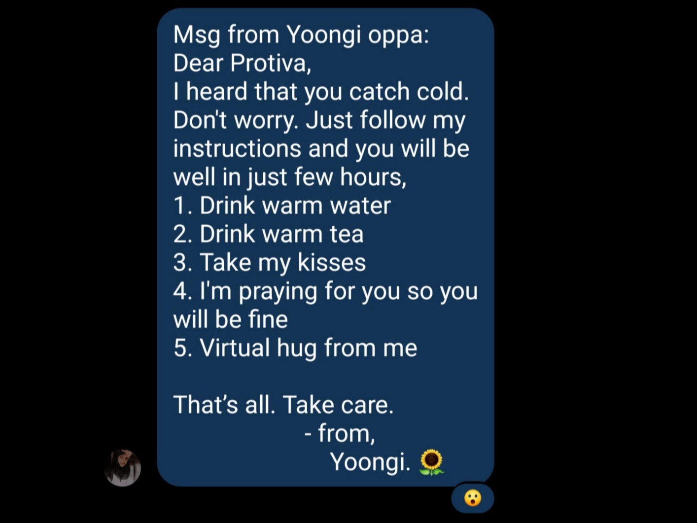 Bts Community Post 최근에 나는 심한 감기에 걸렸다 그리고 내 친구는 나에게 이것을 썼다 너무 따뜻하게