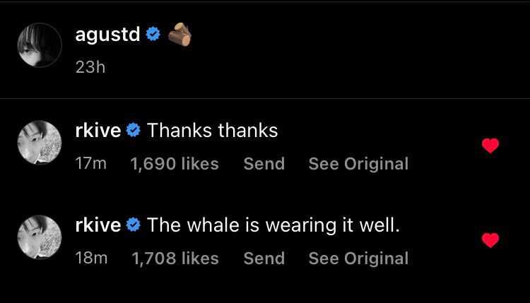 BTS Community Post - RM Commented on SUGA IG Post