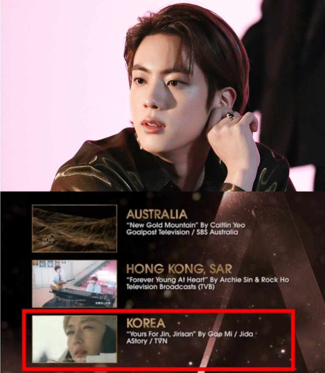 BTS Community Post - ジン🐹の'Yours'(ユアーズ)がアジア最大のコンテンツ授賞式'AACA'で韓国を代表するベストテーマソングに選ばれたそうです。 おめでとう ジン君 ...