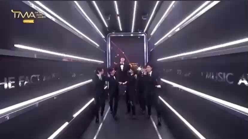 BTS Community Post - Bangtan carrying Seokjin to get his TMA Award! 🥹😅💜💜 Congratulations, Jin! 🫶🏻🤗💜