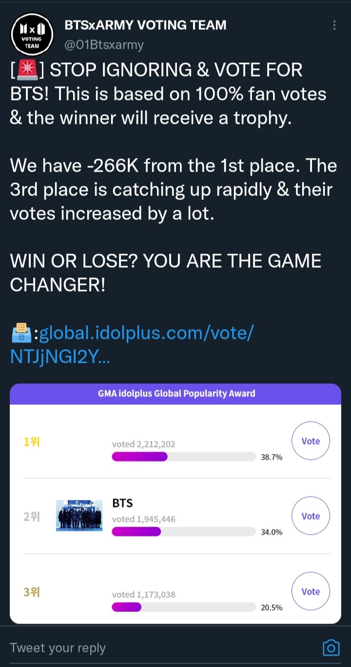 BTS Community Post - စိတ်တွေလည်းဆင်းရဲပါတယ်။ voteကြပါ။😑 💜:global.idolplus.com/vote/NTJjNGI2Y…
