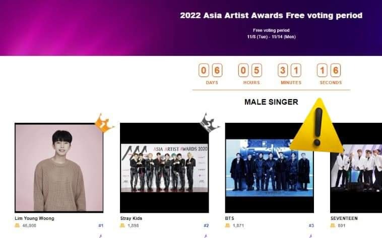 BTS Community Post - BTS has been nominated as Male Singer category on AAA 2022. •Voting via ...