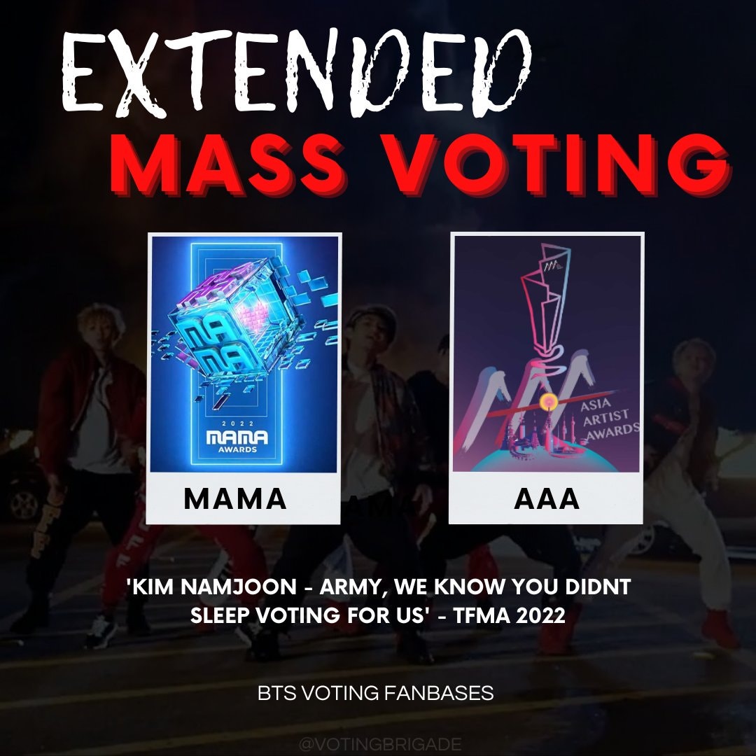 BTS 커뮤니티 포스트 - 🚨 EXTENDED MASS VOTING 🚨 Voting on AAA & MAMA has reset! • Start voting • Create ...