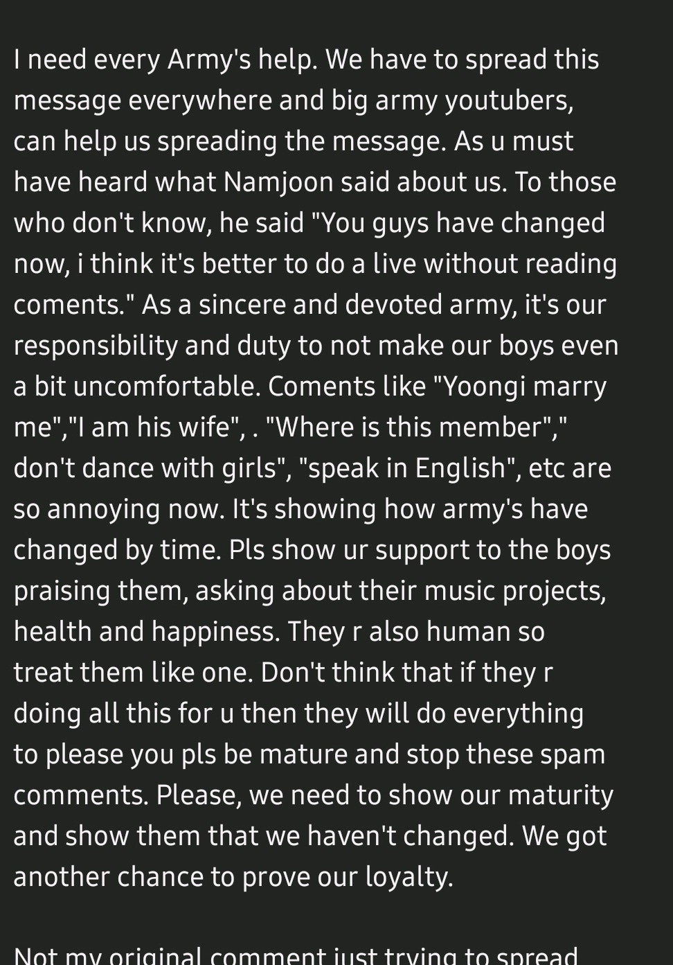 BTS Community Post - hi armys i saw this mesige on youtube( i was to lazy to tipe it over) and ...