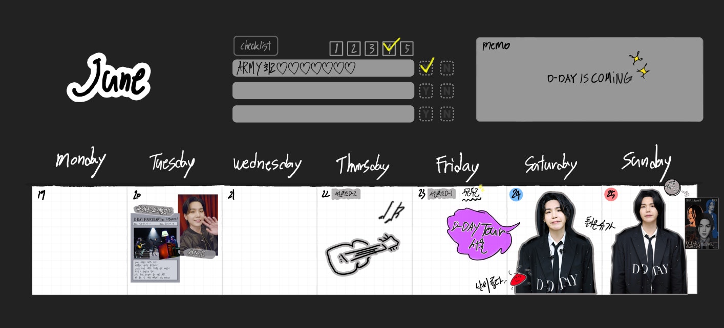 Weverse BTS Image - SUGA I Agust D 애옹주간달력 (D-DAY Calendar)