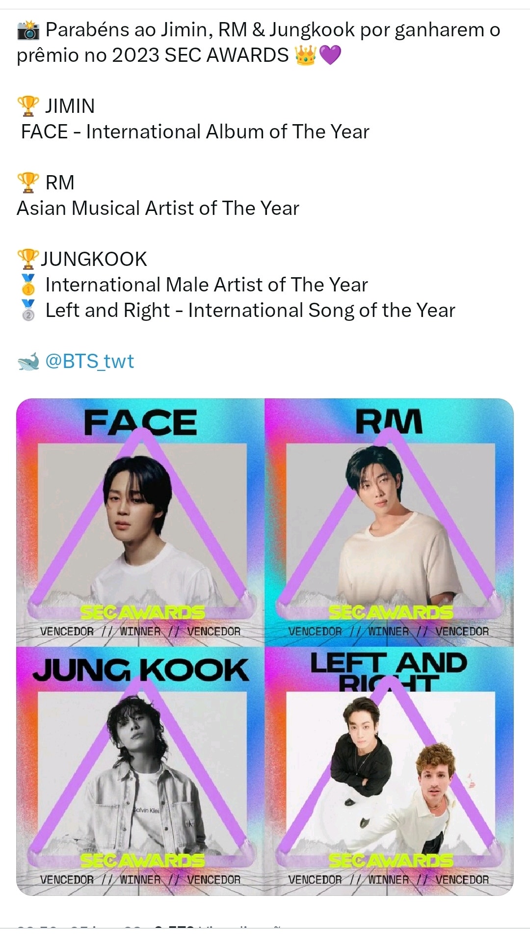 BTS Community Posts - Parabéns pela vitória nas categorias que estavam ...