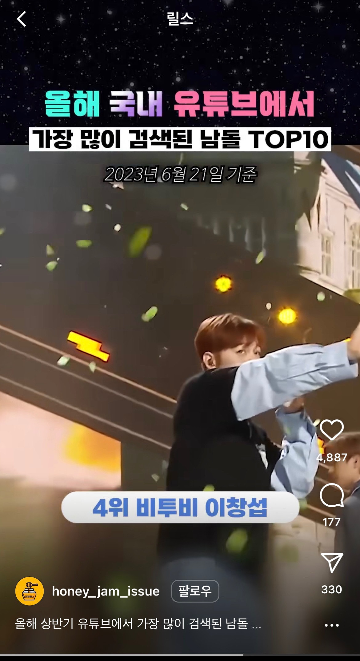 Btob Community Post 인스타 릴스에서 본 건데 국내 유튜브에서 가장 많이 검색된 남돌 4위가 창섭오빠네요