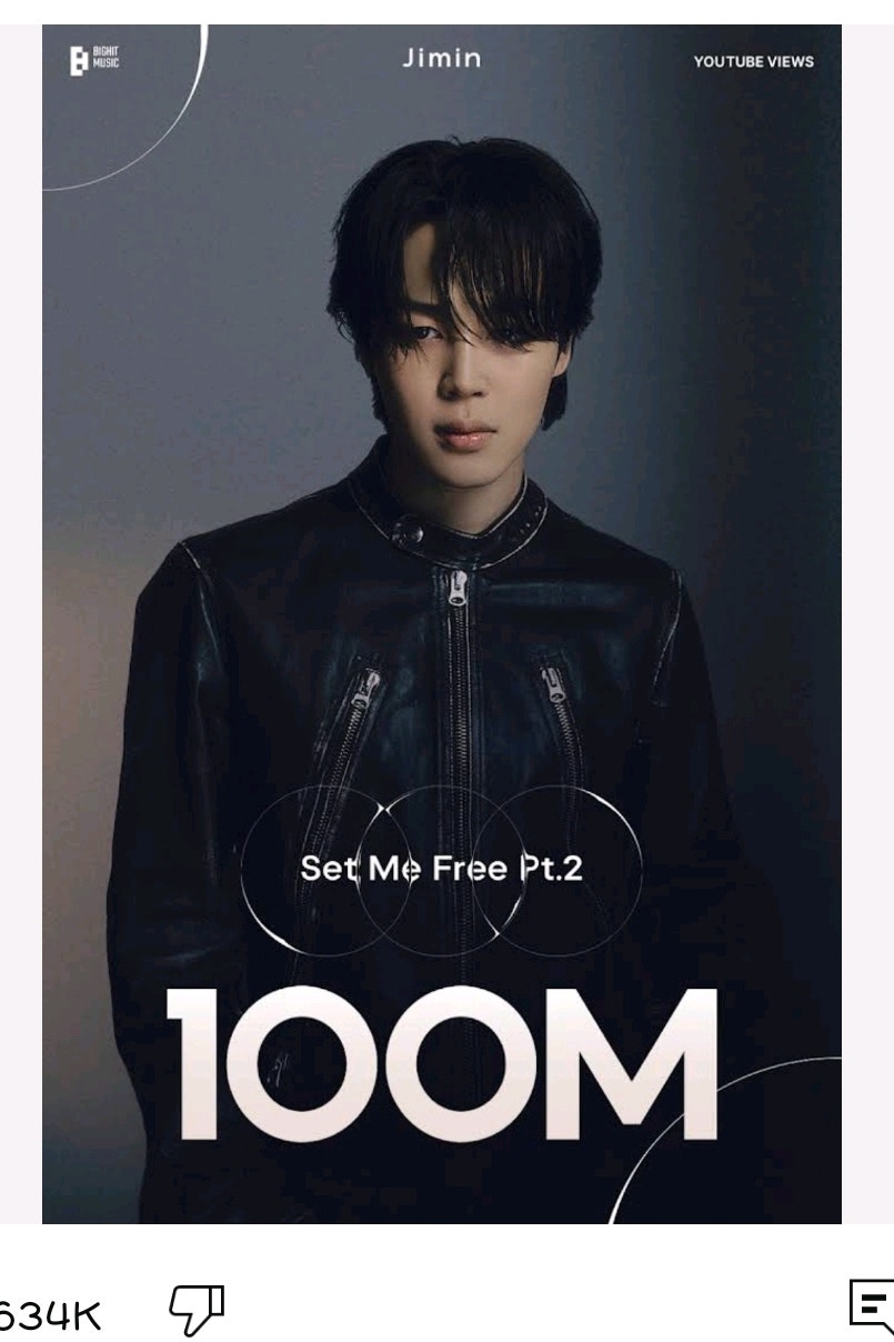 BTS Community Post - Congratulation jimin for 100M views on set me free🥳🥳