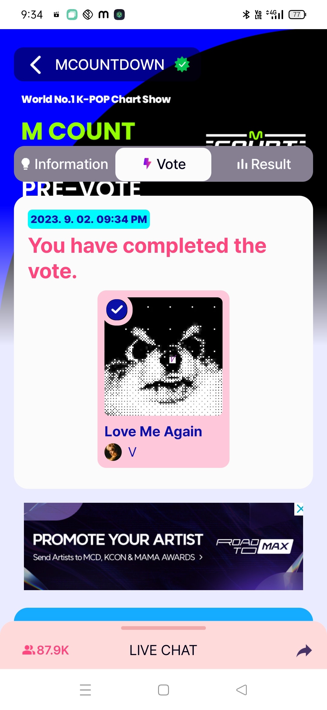 BTS Community Post - army vote for taehyung in mcountdown 😇