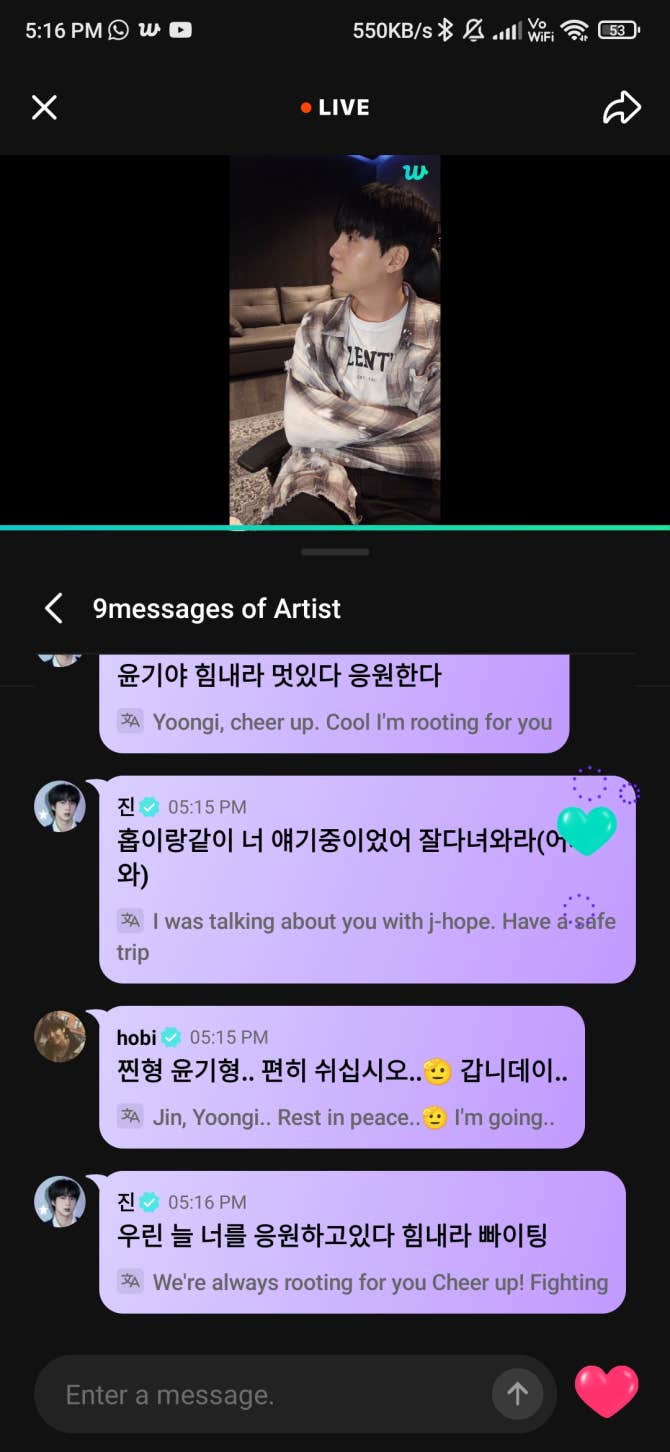 BTS Community Post - HOBI OPPA AND JIN OPPA COMMENTED ON YOONGI'S OPPA WEVERSE LIVE!😭YOONGI ON ...