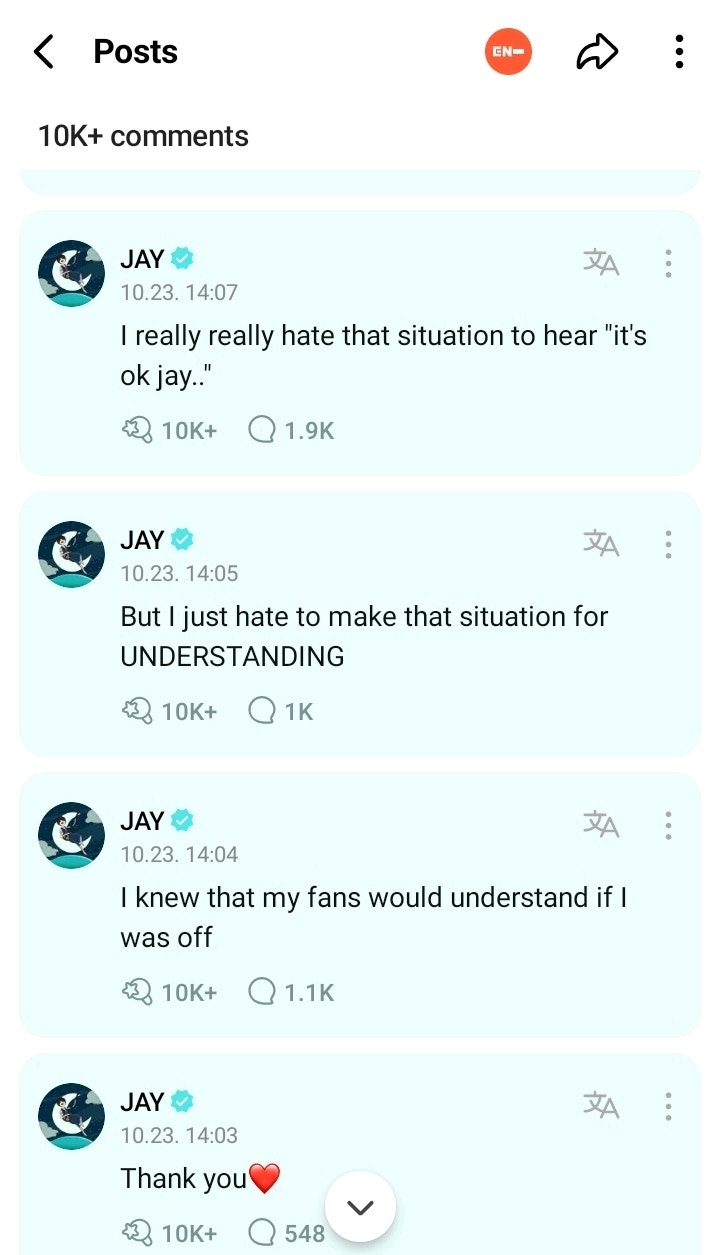 Enhypen Community Posts Jays Comments Making Me Cry Bro😭😭 He Love Us So Much To The Fact That