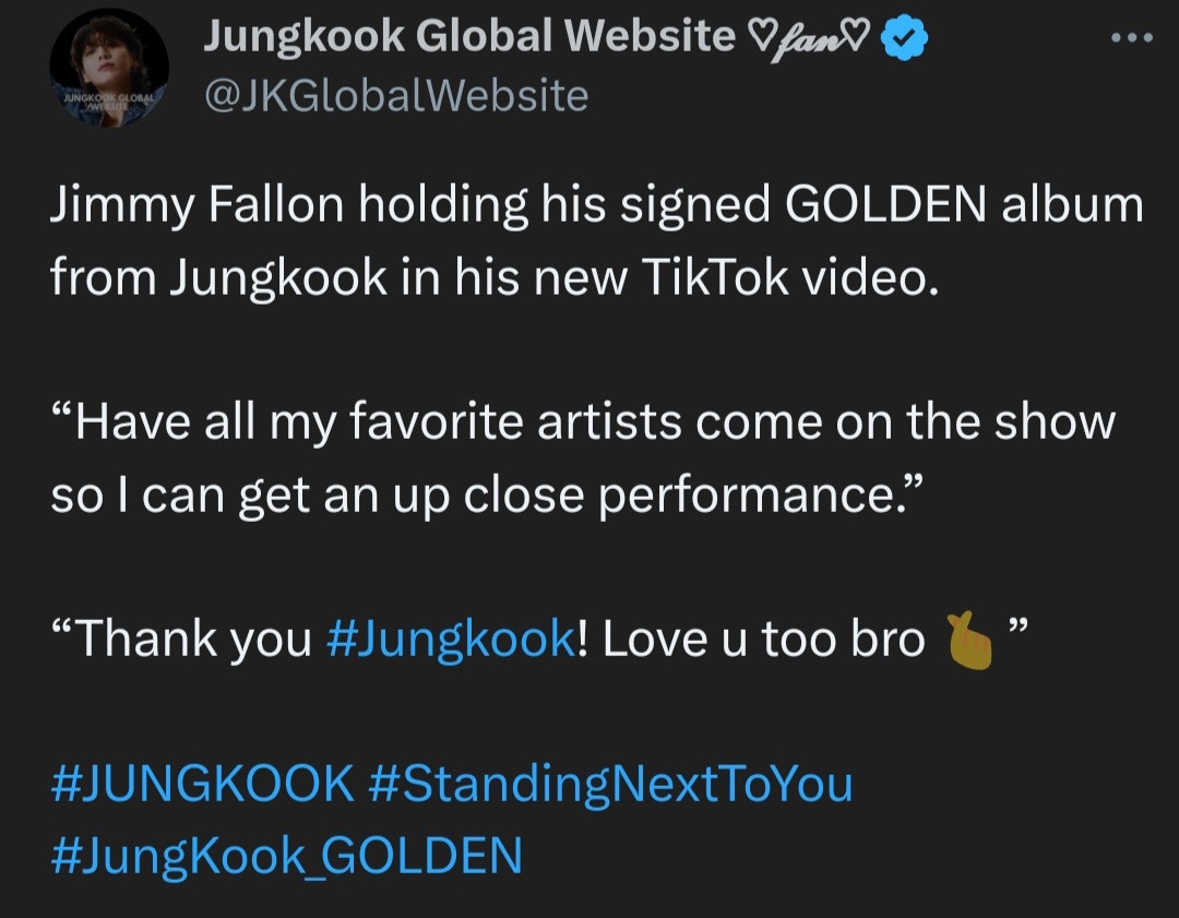 BTS Community Post - -ctto @Jungkook Global Website, @JimmyFallon #Jungkook2023 💞💞💞 # ...