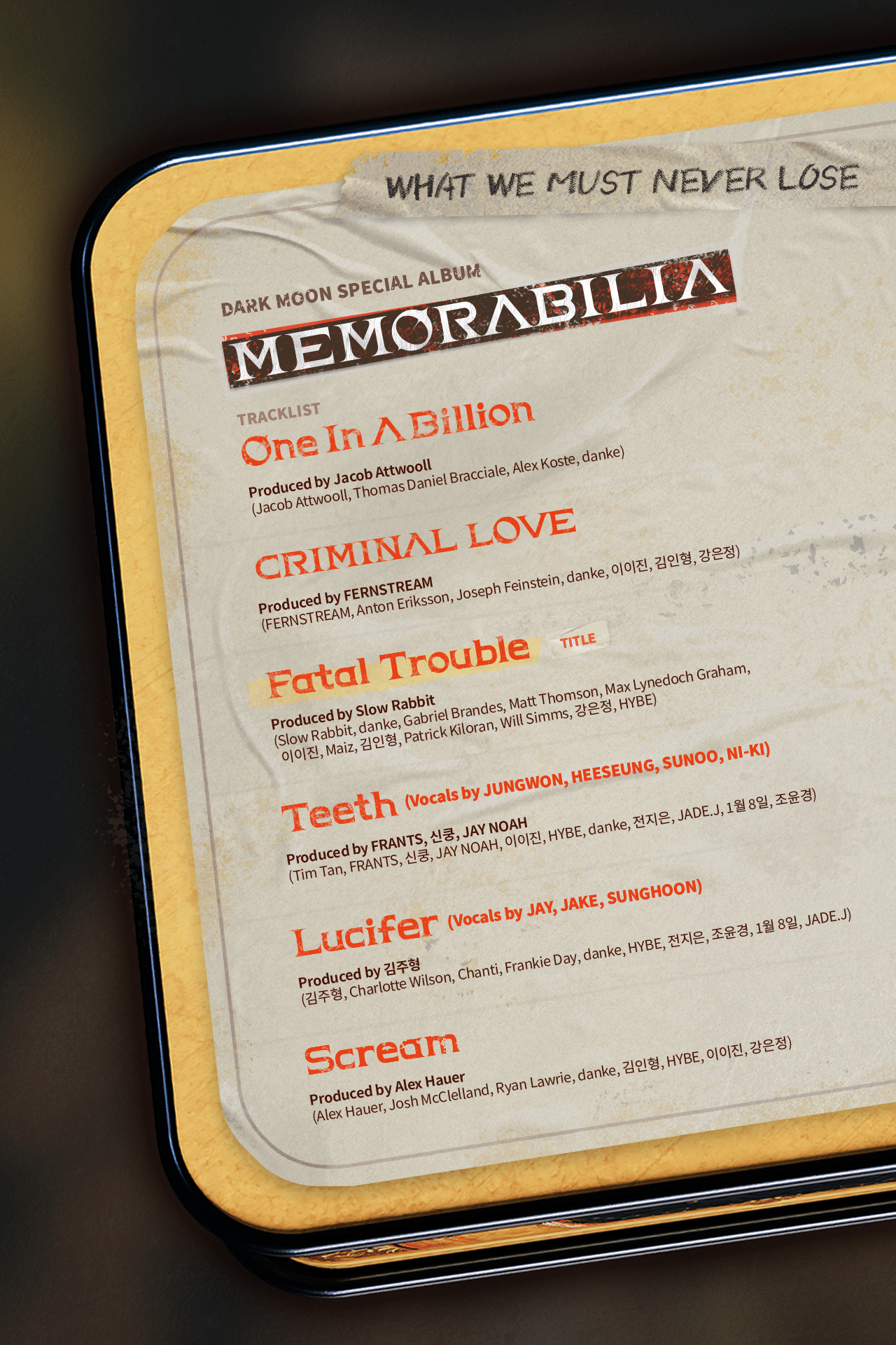 Weverse ENHYPEN Image - DARK MOON SPECIAL ALBUM 'MEMORABILIA' TRACKLIST