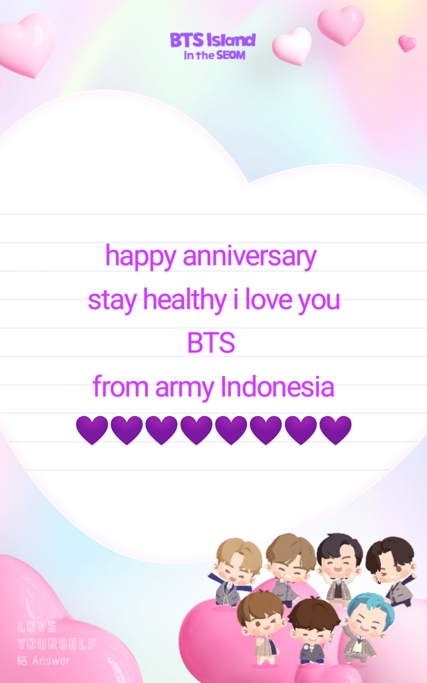 BTS Community Fan letter - happy anniversary stay healthy i love you BTS from army Indonesia 💜💜💜 ...