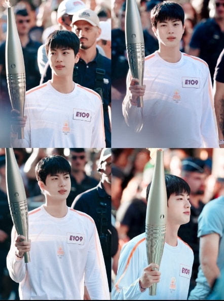 BTS Community Post - Jin portador de la antorcha en la seccion de louvre. ESTOY ORGULLOSA DE JIN😭💜