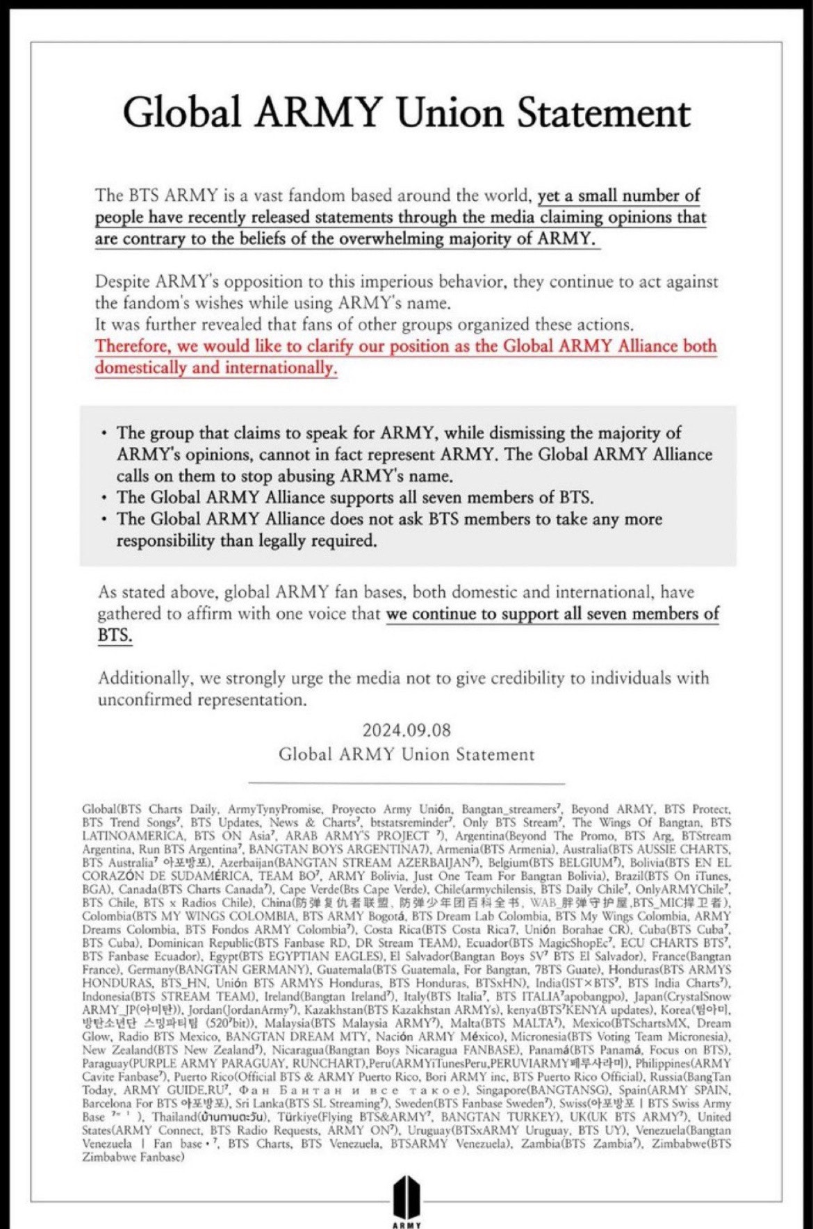 BTS Community Posts - Global ARMY Union Statement #GlobalARMYUnion ...