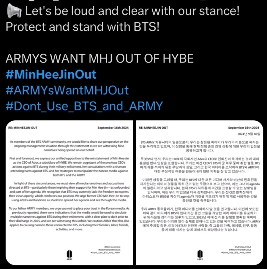 BTS Community Post - ARMY support BTS stop using the tannies and other ...
