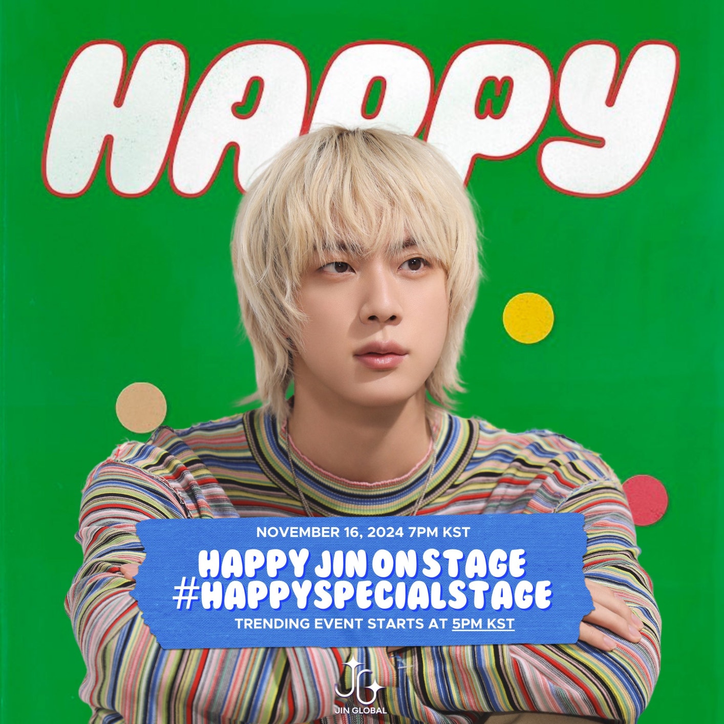 BTS Community Post - #Dear_Jin_from_ARMY #To_Jin ️💚💙 HAPPY JIN ON STAGE #HappySpecialStage