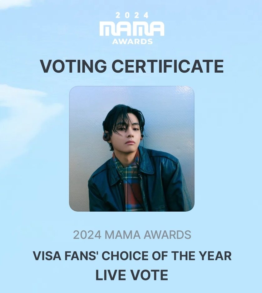 BTS Community Post - Congratulations #V for winning "FAN'S CHOICE (Bonsang)" at the 2024 MAMA ...