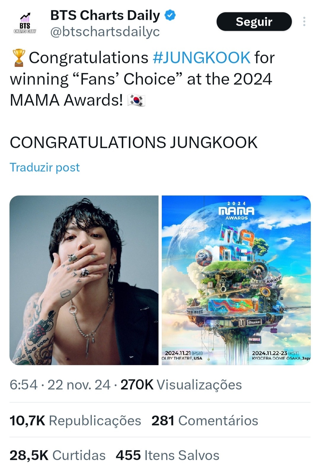 BTS Community Post - SWEETIE 🍭 ️ 🍭 Congratulations on the Fans' Choice Award at 2024 MAMA Awards ...