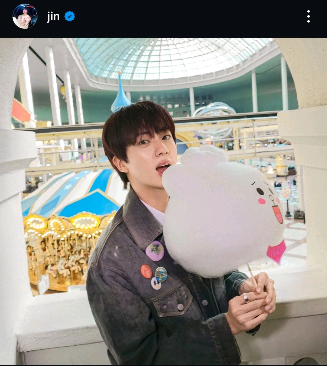 BTS Community Post - Jin on ig!!!! Oppa even I want to come with you to Lotte world 😭 I love you ...