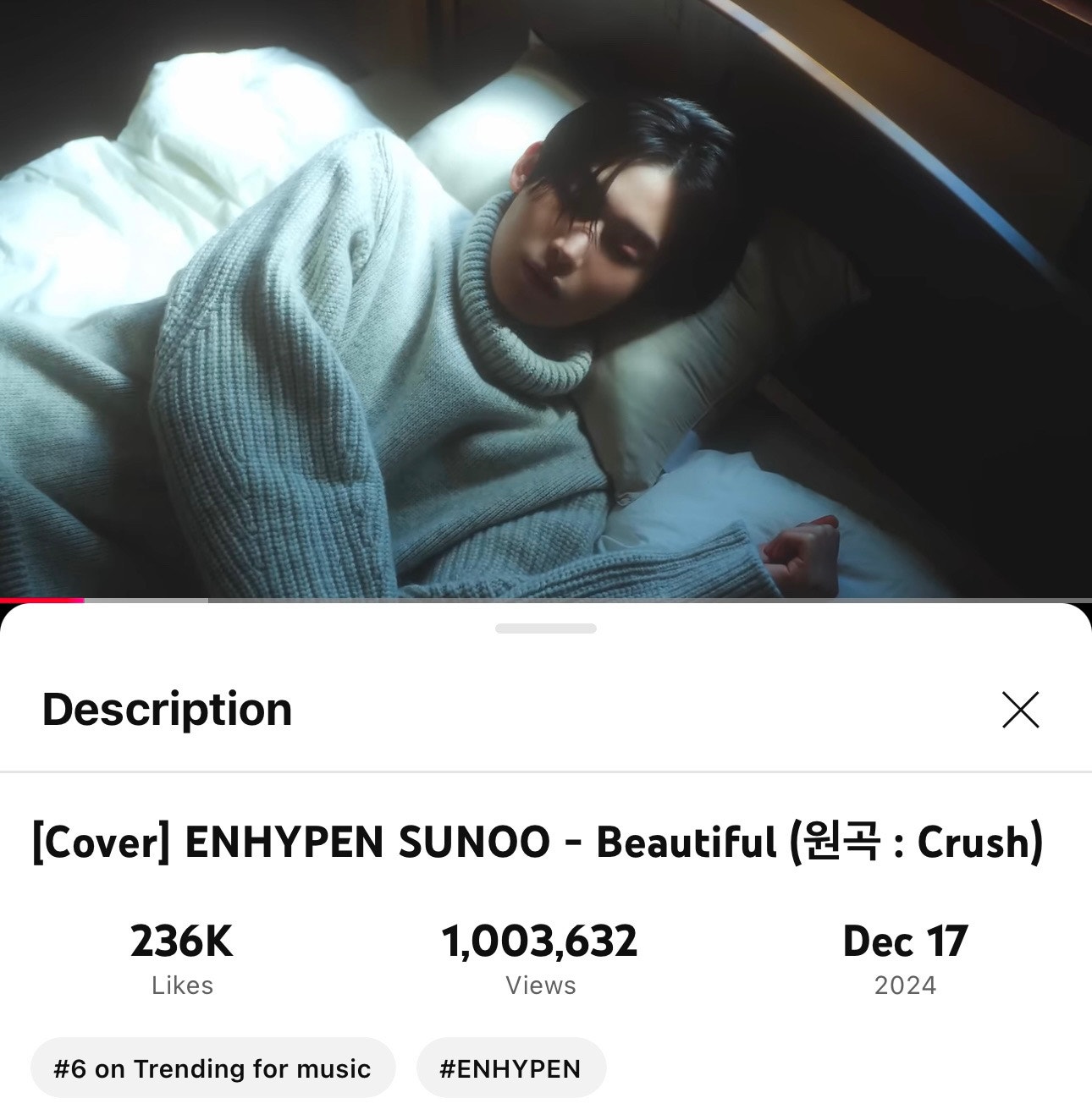 ENHYPEN Community Post - SUNOO’s Beautiful Cover has reached 1MILLION VIEWS!!!! 🥹🫶🏻🥳 *hugs*