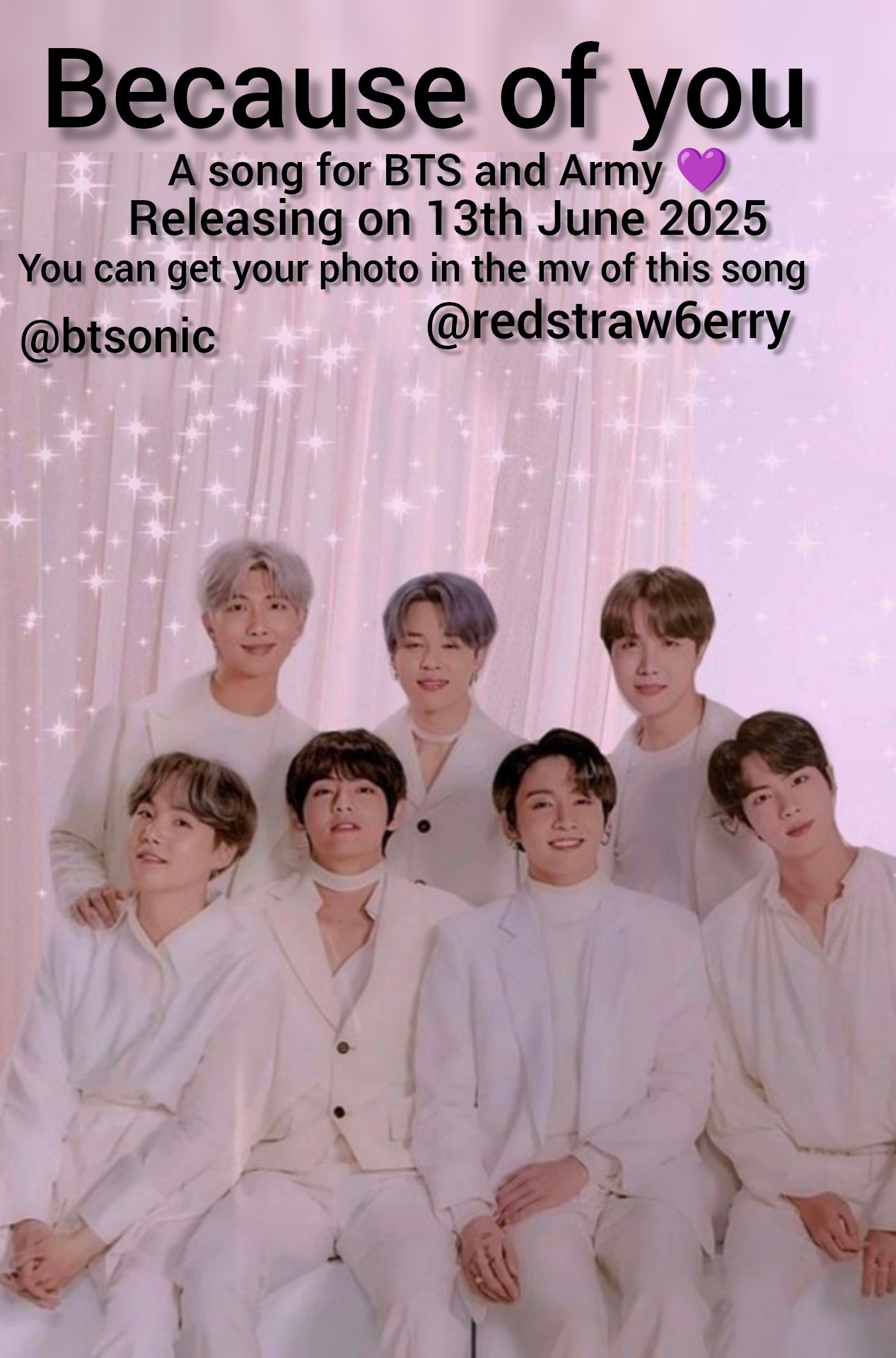 BTS Community Post - A song for BTS and Army 💜 releasing on 13th June 2025 #becauseofyou