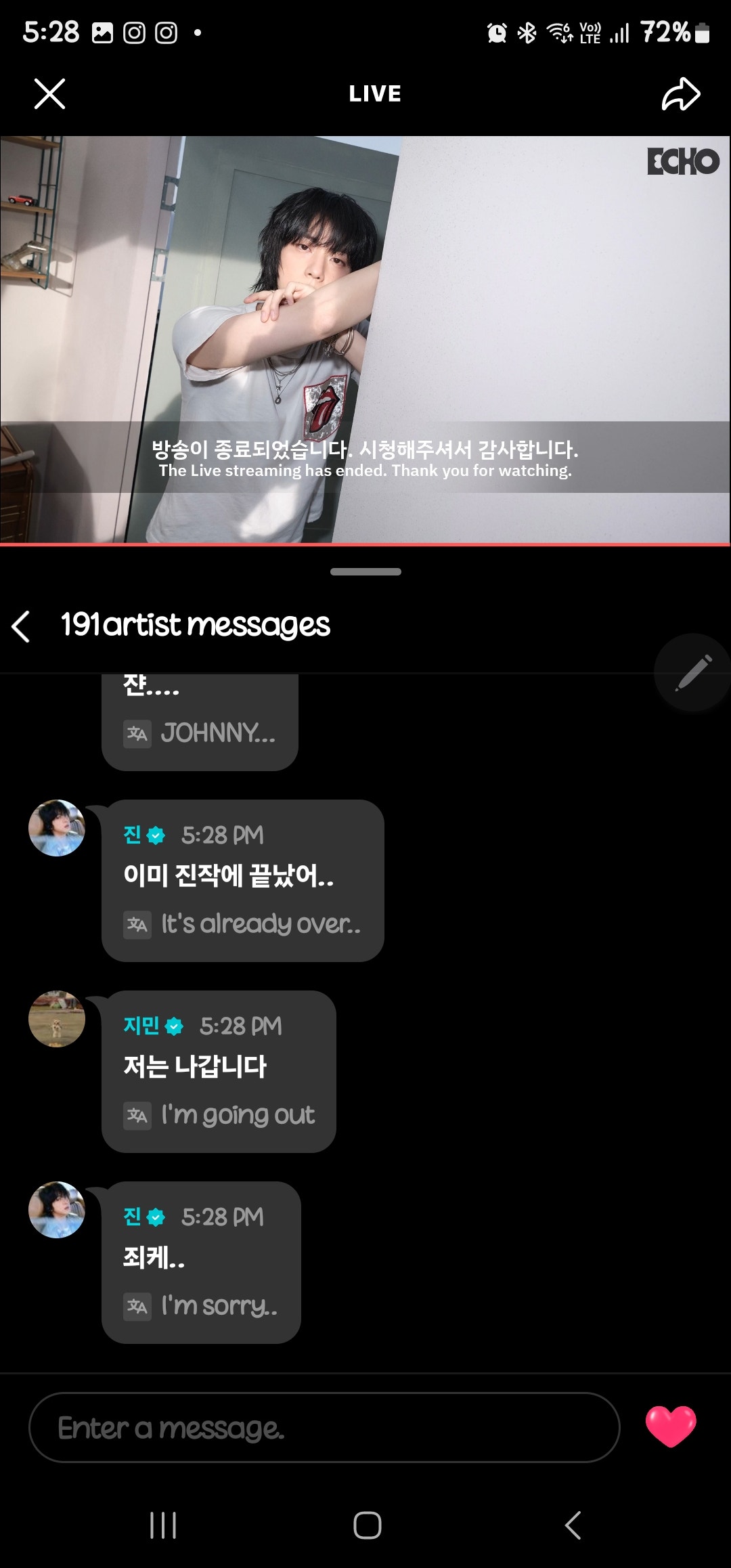 BTS Community Post - They still talking after Jin's live!!!! Hobi, Jimin, V and JK! They are so ...