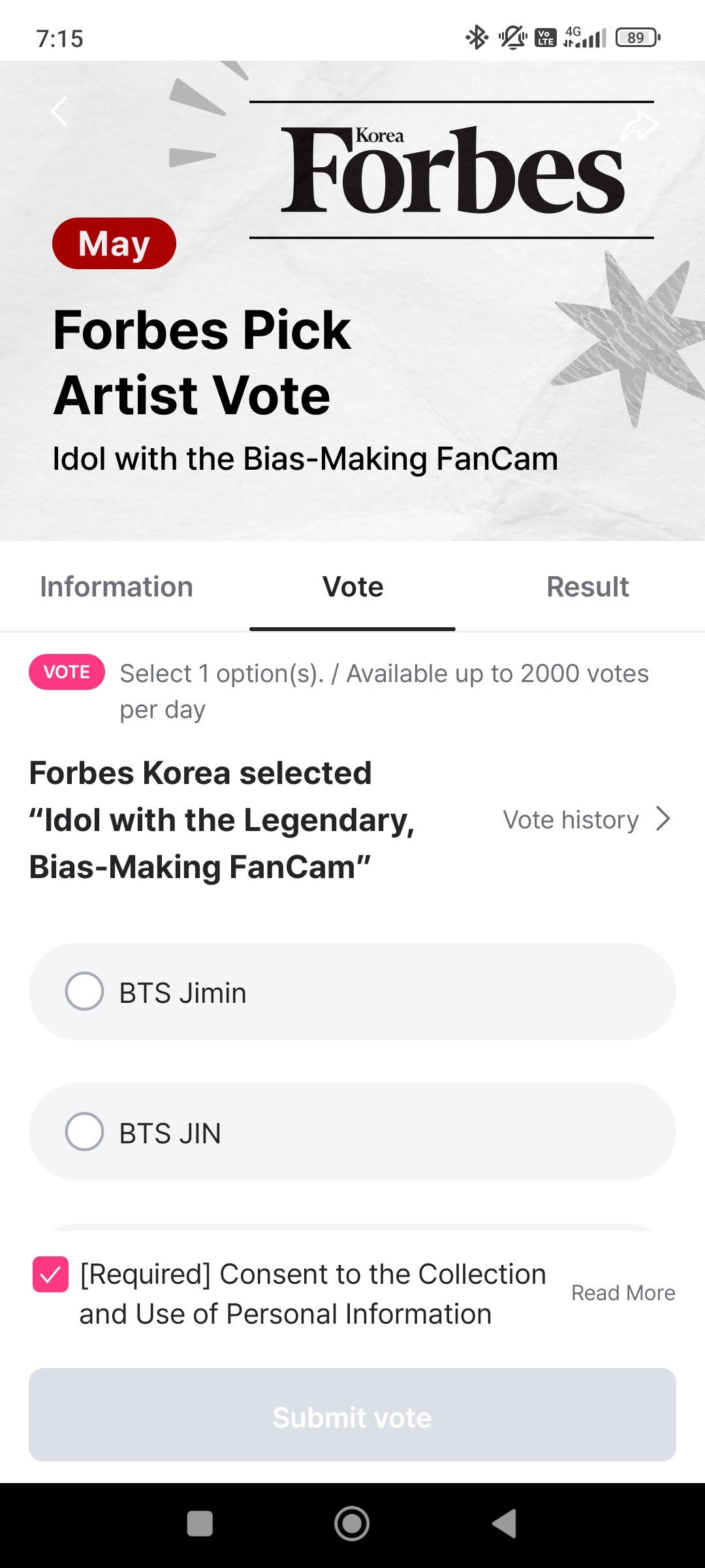 BTS Community Post - Jin e Jimin estão concorrendo na Forbes, no app ...