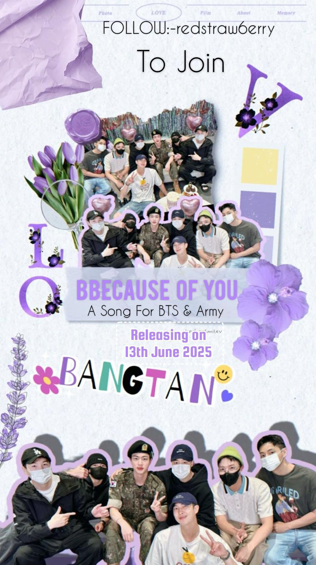 BTS Community Post - 💜 BECAUSE OF YOU💜 A song for BTS and ARMY Releasing on JUNE 13, 2025 Lets ...