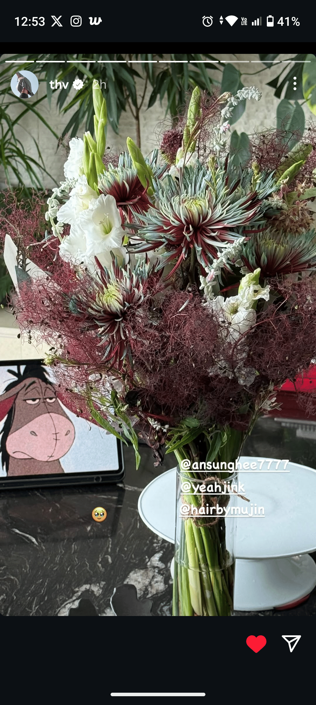 BTS Community Post - thv insta story 🌹🪻 ️