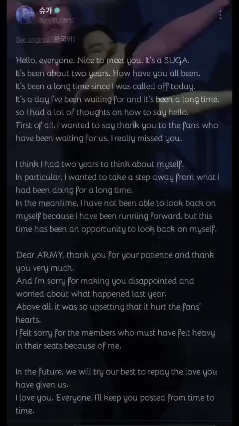 BTS Community Post - Welcome back, SUGA 🖤🖤🖤 We are proud 🫡🫡 BTS "We are ...