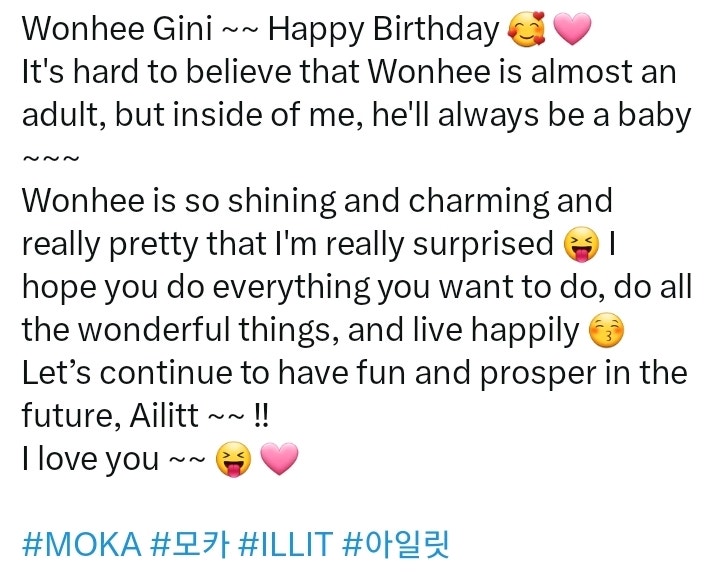 ILLIT Community Post - Moka's birthday message to Wonhee!