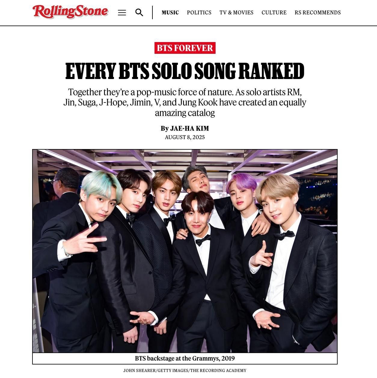 BTS Community Post - Rolling Stone published a special list compiling ...