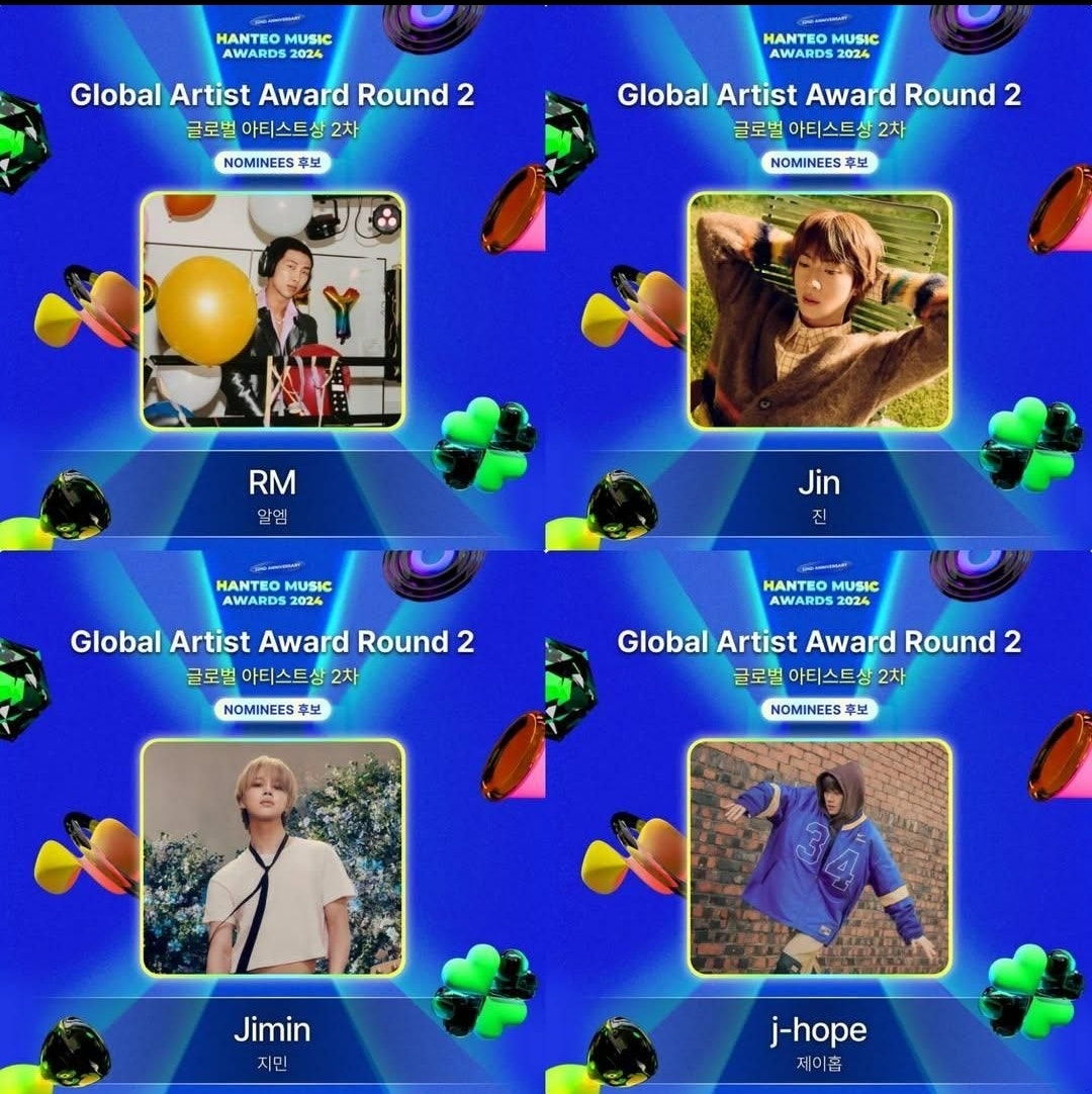 BTS Community Post - #RM, #Jin, #Jhope & #Jimin have been nominated for the "Global Artist Award ...