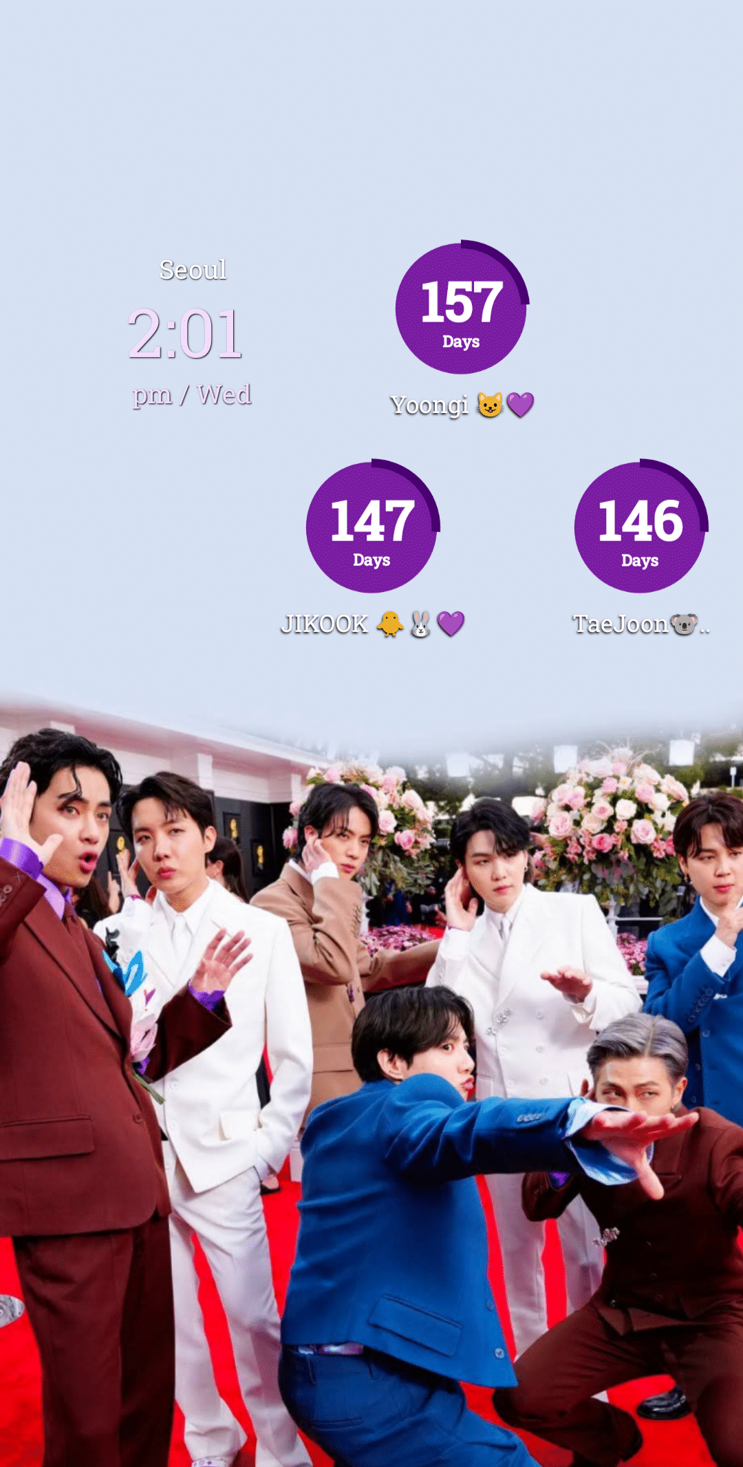 BTS Community Post - BTS countdown 💜 20250115- D- 157 SUGA 💜 D- 146 TAE AND RM 💜 D- 147 JIMIN ...