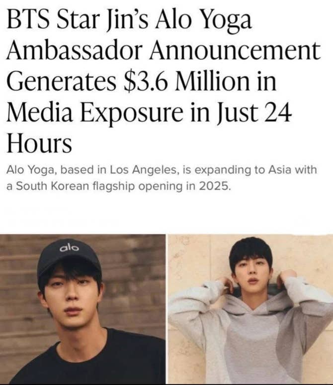 BTS Community Post - Jin's impact as Alo Yoga ambassador announcement ...