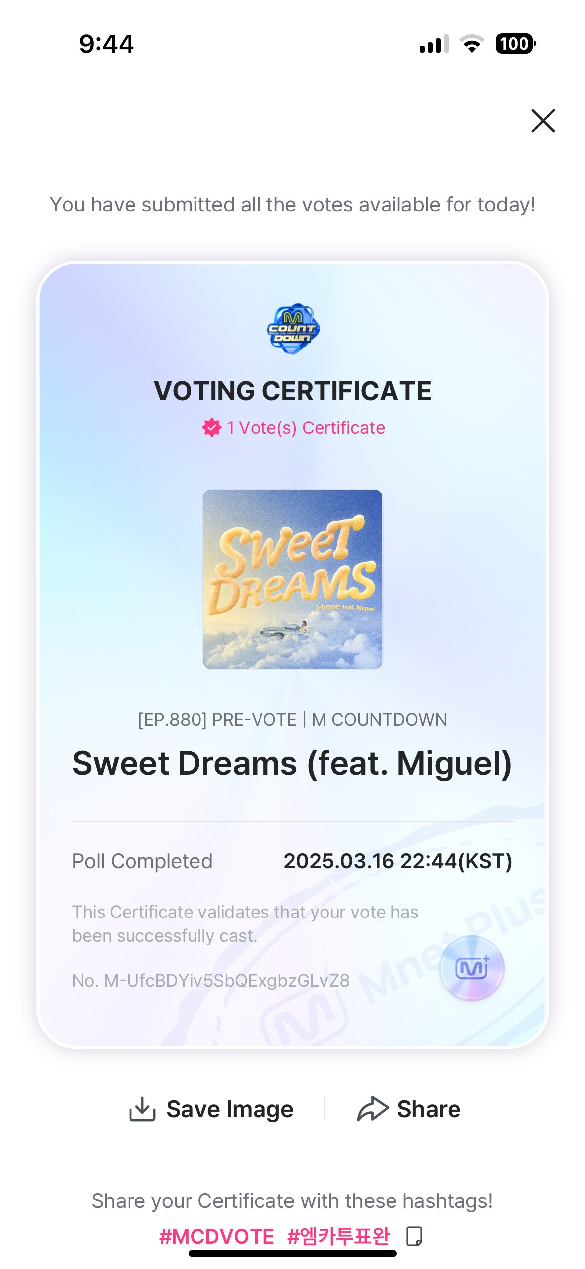 BTS Community Post - voted 5 times for hobi on mnetplus army go vote