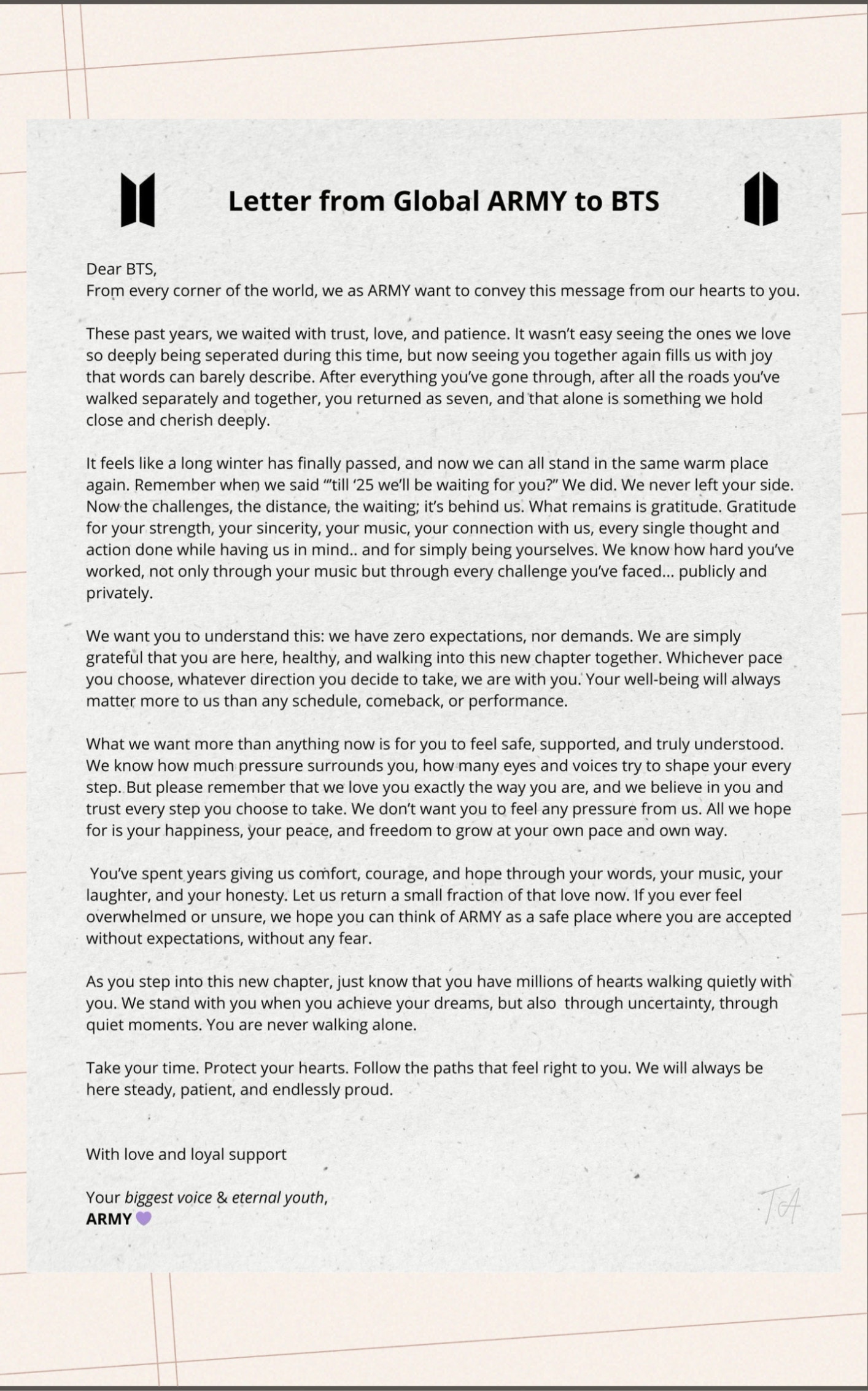 BTS Weverse Fan Letter