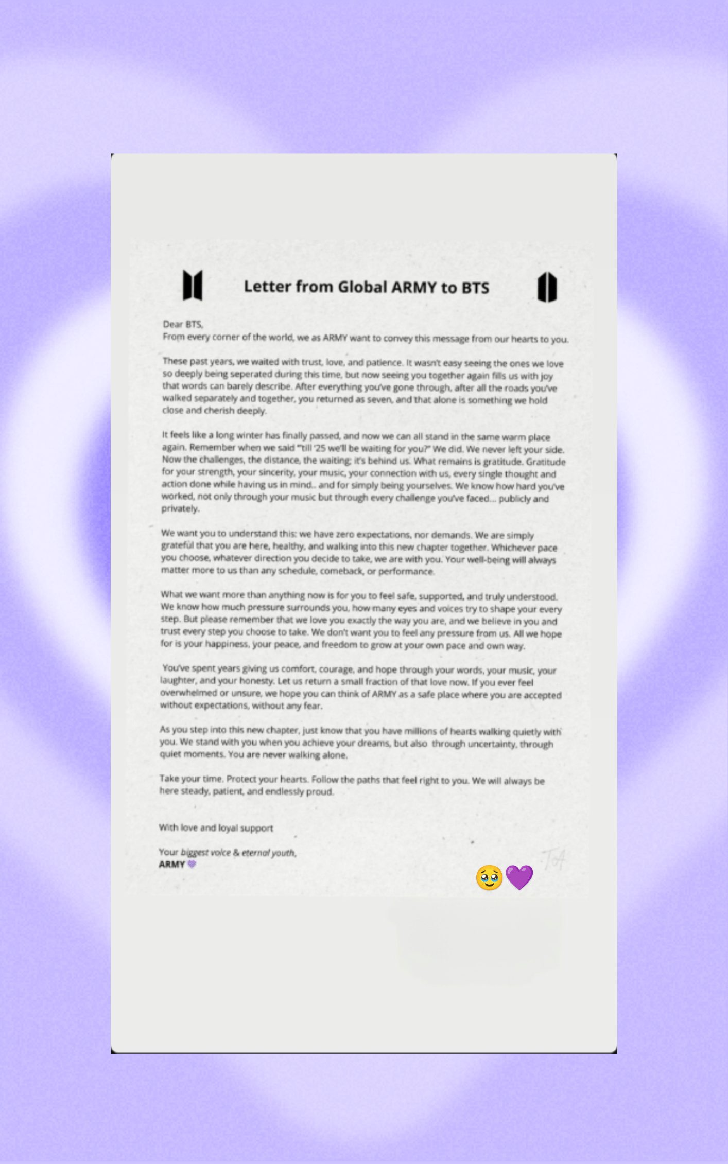 BTS Weverse Fan Letter