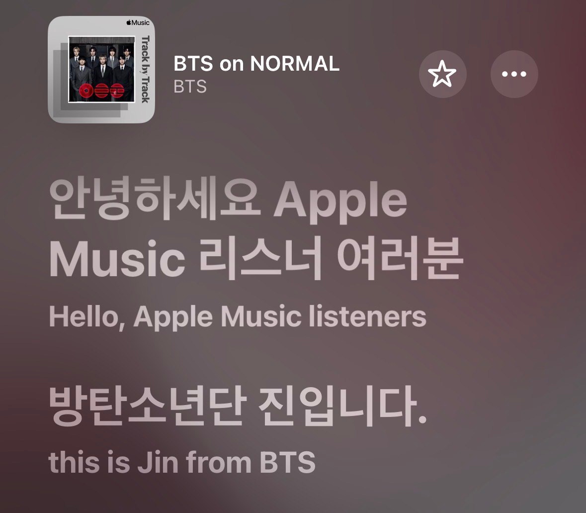 BTS Community Post - Jin on "NORMAL" on Apple Music! Hello, Apple Music ...